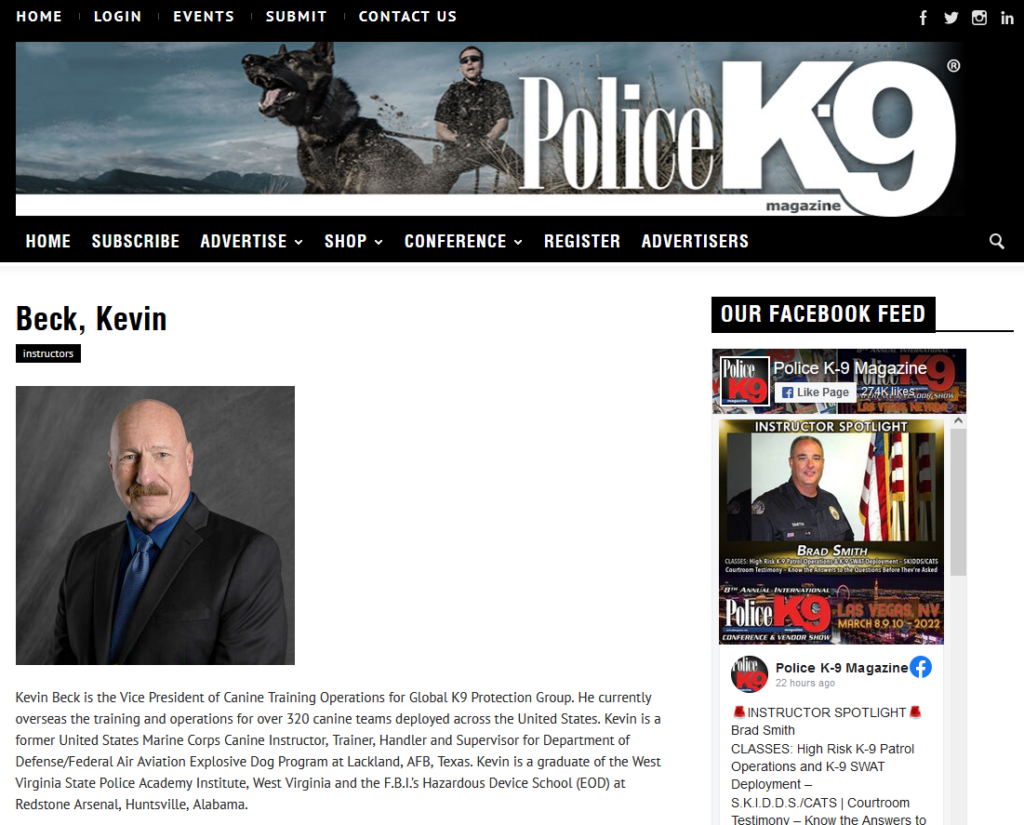 VP of Canine Training Operations Kevin Beck Featured in Police K9 ...